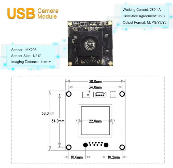1.5MP USB IMX296 Global Shutter USB Compact Camera Module
