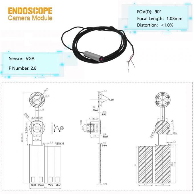 4.6mm Diameter VGA CMOS Sensor Led Medical Inspection Endoscope Camera ...