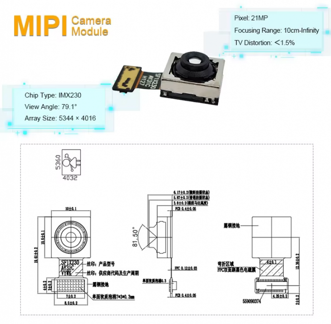 1/2.4 Inch Imx230 21MP Autofocus CMOS Image Sensor Mipi Camera Module